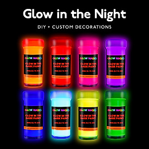 individuall Glow in The Dark Paint - Set of 8, 20 mL Reflective Acrylic Paints for Outdoor and Indoor Use on Canvas, Walls and Ornament Painting - Phosphorescent, Easter Egg Painting Decoration