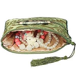 kilofly 2 pc Chinese Silk Brocade 2 Zipper Pocket Tassel Jewelry Bag Gift Pouch