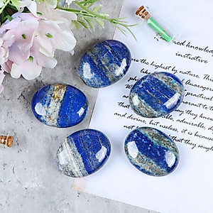 Palm Stone Natural Lapis Lazuli 1.8" Pocket Oval Thumb Worry Stone Polished Chakra Healing Crystals Reiki for Anxiety Stress Relief Therapy, Meditation