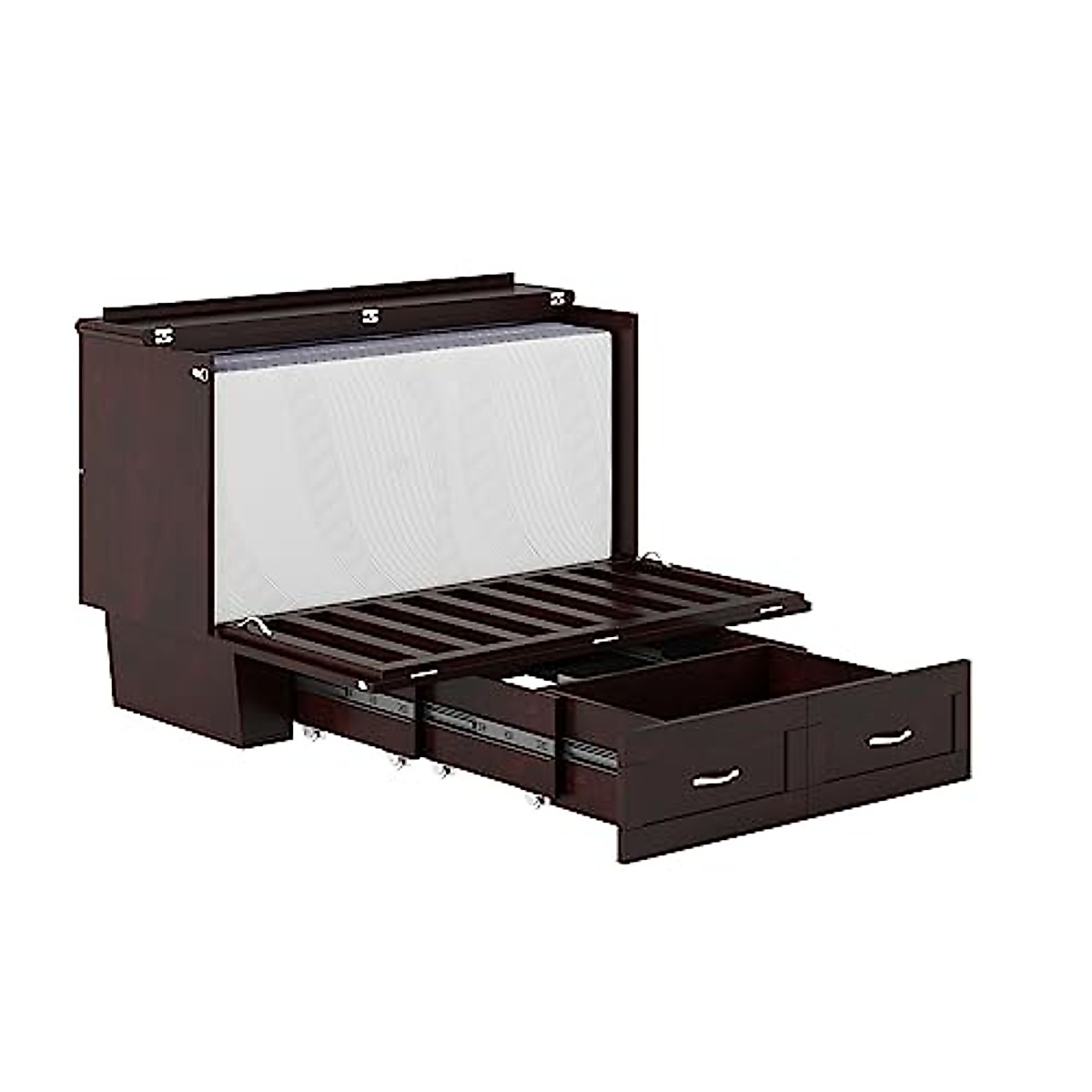 AFI, Monroe Murphy Bed Chest with 6 inch Memory Foam Folding Matttress, Built-in Charging Station and Storage Drawer, Full, Espresso