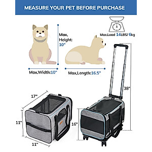 Morpilot Cat and Dog Carrier with Detachable Wheels - Airline Approved Rolling Carrier for Small Pets and Cats - Foldable Pet Travel Bag