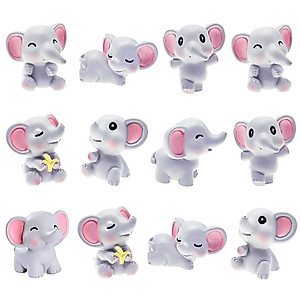 MAOMIA 12 Pcs Lovely Elephant Figure Animal Toys Set Cake Topper, Micro Landscape Decor Fairy Garden Miniature Elephant Figurines Collection Playset for Christmas Birthday Gift Desk Decorations