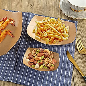 200Pcs Paper Food Trays Disposable, 1LB Paper Food Boats, Recyclable Eco Friendly Kraft Brown Paper Food Tray for Hot Dog Nacho