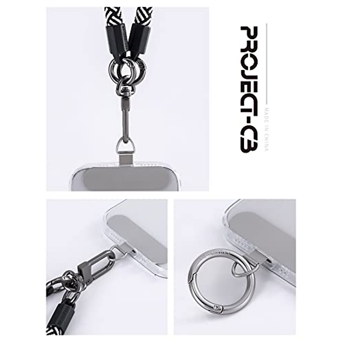 project-cb Phone Tether Tab ×1,Spring Ring ×1,Metal Patch,Universal Phone Lanyard Patch Without Adhesive,Phone Strap Replacement Part for Cell Phone (Silver)