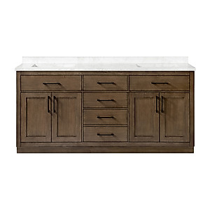 OVE Decors Maya Plus 72 in. Double Sink Bathroom Vanity in Almond Latte Finish, Black Hardware and Included Power Bar