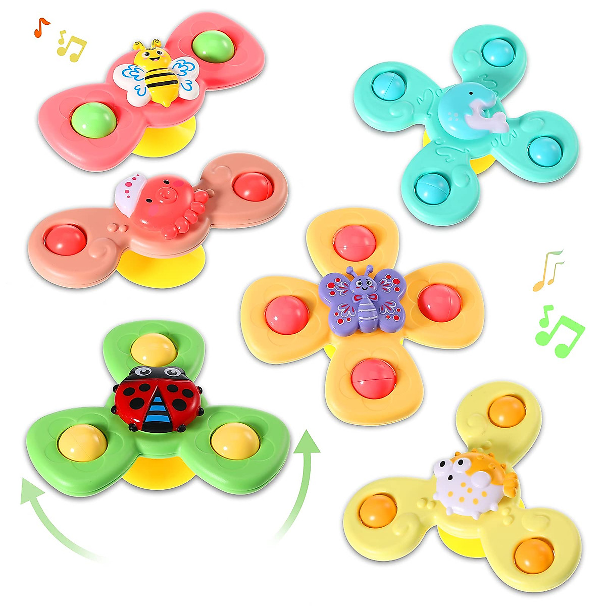 Harrycle 6 Pieces Suction Cup Spinner Toy Sea Theme Sensory Bath Spinner Toys Bear Butterfly Suction Toys for Birthday Learning Game and Party Supplies (Novelty Style)