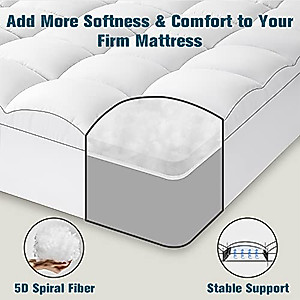 Shilucheng King Mattress Topper, Extra Thick Cooling Mattress Pad for Back Pain, Breathable Fluffy Ultra Soft Pillow Top Down Alternative Fill Mattress Pad Cover (78x80 Inches, White)
