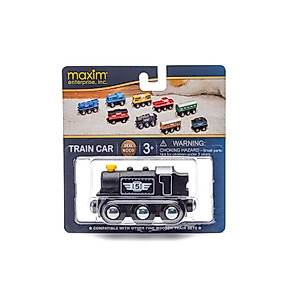 maxim enterprise, inc. Wooden Steam Train Locomotive Engine Car, Black Steam Engine Compatible with Thomas & Friends, Brio Railway Set, and Other Major Brands Wooden Train Set and Accessories