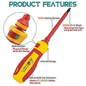 13 Piece Insulated Screwdriver Set R'deer Industrial Level 1000v Cr-V Magnetic Slotted Phillips Pozidriv Torx Electrician Tool Kit