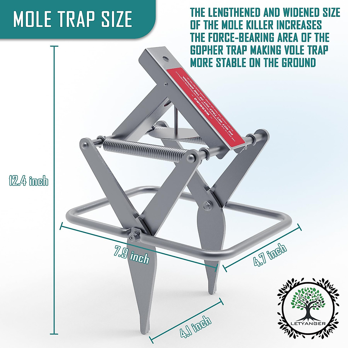 LETYANGER Mole Traps 2 Pack, Mole Killer, Reusable Mole Gopher Traps, Ground Mole Trap for Lawns, Galvanized Steel Mole Scissor Trap, Silver Color