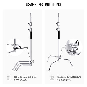 NEEWER C Stand with Boom Arm & Sliding Legs, Pro 100% Stainless Steel Stand Max Height 10.13ft/309cm with 3.9ft/120cm Arm & 2 Grip Heads for Photography Umbrellas, Reflectors, Softboxes and Monolights