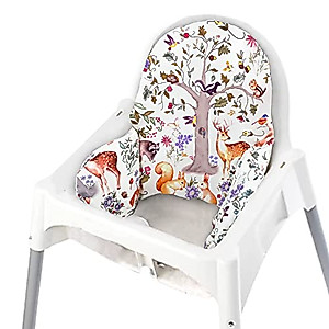 CARUILI Baby High Chair Cushion Cover, Compatible with IKEA Antilop High Chair Cushion, Removable, Durable, Woodland Animal Printed (Cover Only)