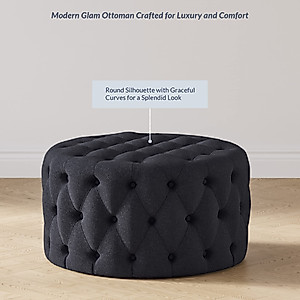 BELLEZE Modern 29 Inch Luxury Button Tufted Ottoman Bench, Upholstered Linen Fabric Footrest Decor for Living Room, Entryway, or Bedroom - Elenor (Brown)