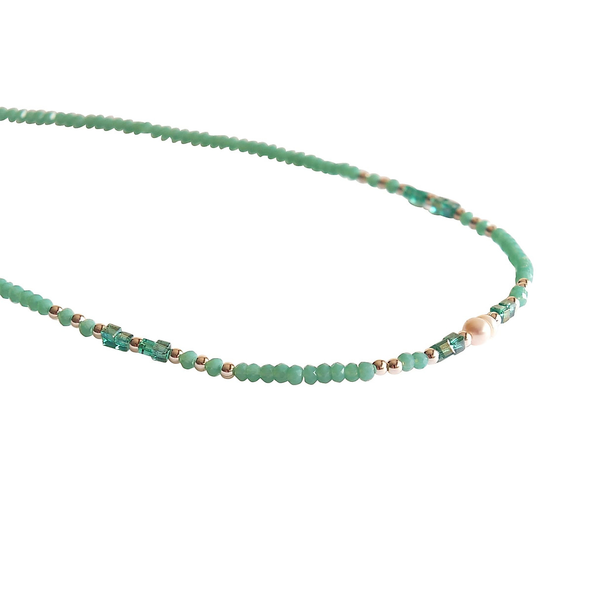 925 Sterling Silver Turquoise Color Glass Beaded & Pearl Choker Necklace for women, Length 13-17 inches / 32-41CM - Adjustable Small Dainty Necklace | Handmade by MiYa Jewelry creations