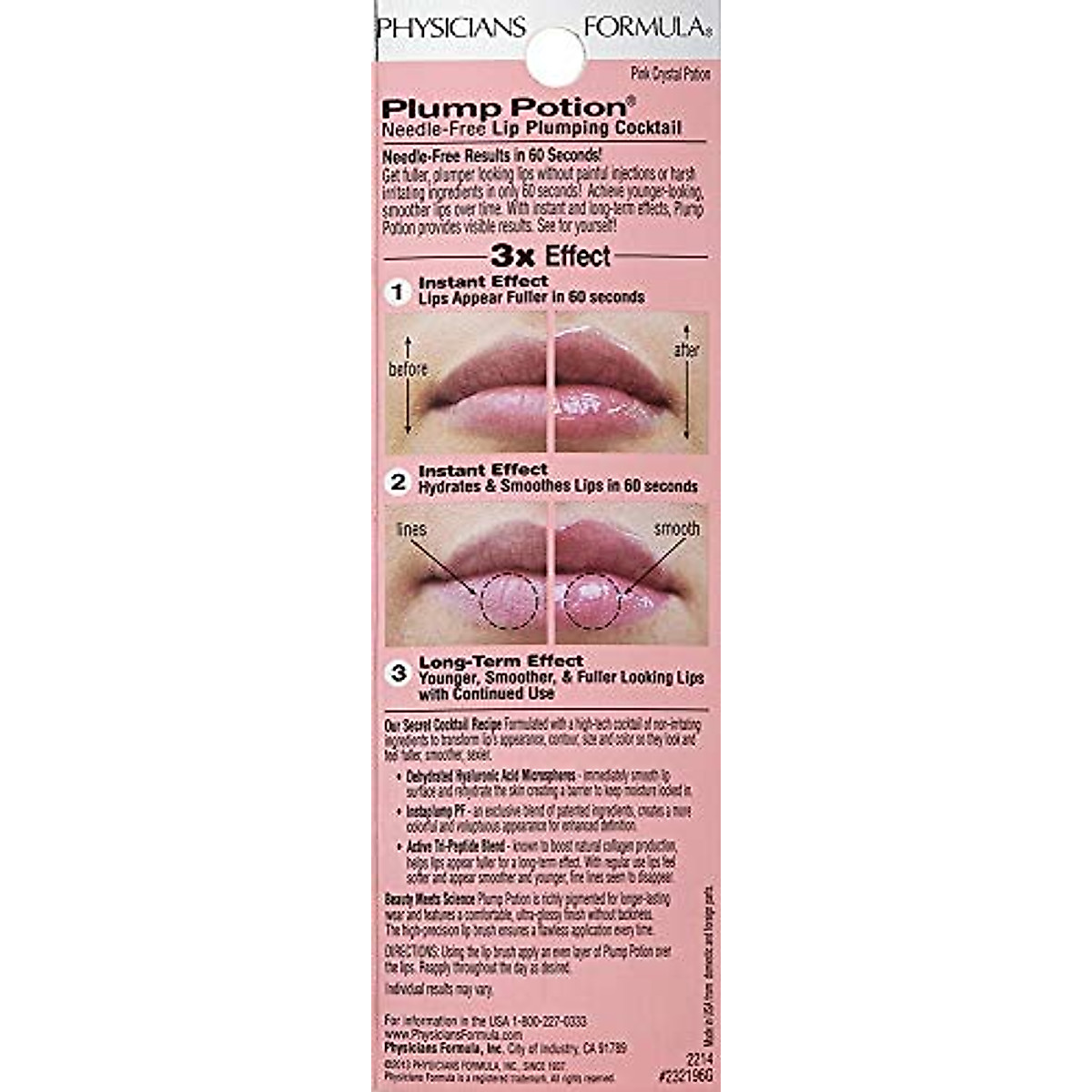 Physicians Formula Lip Plumper Gloss Formula Plump Lip Potion Needle-Free Lip Plumper Gloss Cocktail Shade Extension,Pink Crystal Potion,Lip Enhancer,Fuller Lips