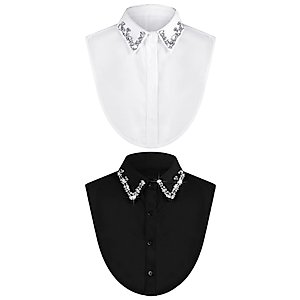 Bencailor 2 Pieces Rhinestone Fake Collar Detachable Dickey Collar for Women Half Shirt Collar Blouse False Collar for Women Girls Outfits, White and Black