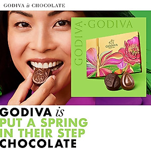 Godiva Chocolatier Gourmet Chocolate Gift Box - Assorted Dark, Milk, White, Raspberry, Caramel, and Chocolate - Elegant Spring Floral Box - 19 Pieces