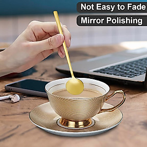 Monovatives Espresso Gold Plated Small Coffee Spoons with Long Handle for Stirring, Stainless Steel Long Handle coffee Spoon Pack of 8 for Tea Coffee Dessert Cake Ice Cream Soup Cappuccino, 5.3 inch