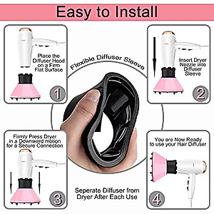 Universal Hair Diffuser Adaptable Hair Dryer Attachment for Blow Dryer Nozzles from 1.7 to 2.2 inch Diameter (Pink with Shampoo Brush)