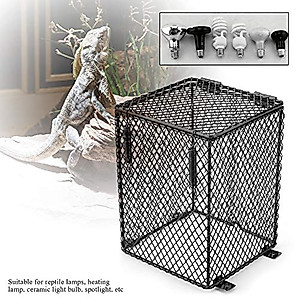 Fdit Pet Reptile Anti-Scald Lamp Mesh Cover Round Square Day Night Ceramic Light Bulb Heating Lampshade(Cubiod Shape)
