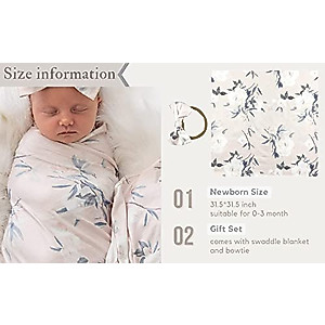 Giggle Angel Newborn Receiving Blanket Baby Girl Swaddle Blanket Photography Blanket Set with Headband or Hat (Light Pink Floral)
