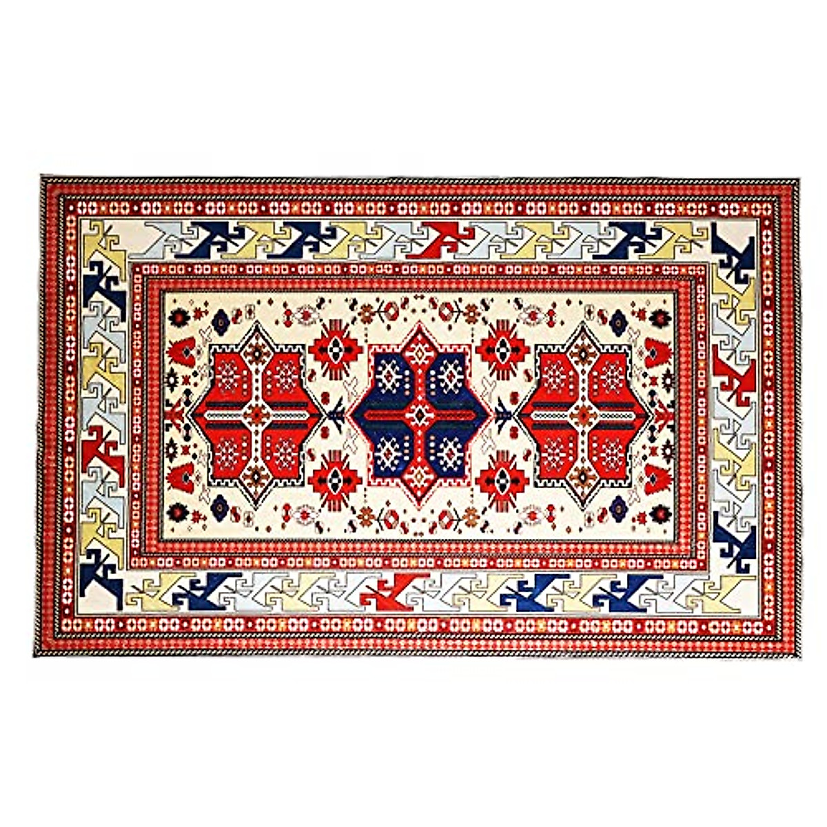 Tapechi Machine Washable Rug – Geometric Area Rug – Pet-Friendly Shed/Stain-Resistant Non-Slip Rug – Boho Retro Traditional Colored Carpet Rugs The Whole Home (5' x 7', Vintage)