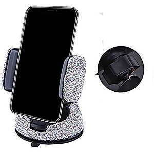 Ergonflow Luxury Rhinestone Bling Universal Car Stand Phone Holder Air Vent Car Mount Stand Holder Compatible with iPhone X 8 Plus 7 Plus SE 6s 6 Plus 6 5s 5 4s 4 (Silver)
