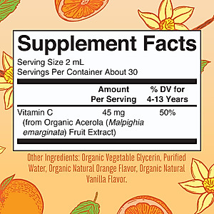 MaryRuth Organics USDA Organic Kids Vitamin C Drops | Vegan Vitamin C Immune Support Supplement for Ages 4-13 | Immune Support & Overall Health | Vitamin C from Organic Acerola Fruit Extract | 2oz