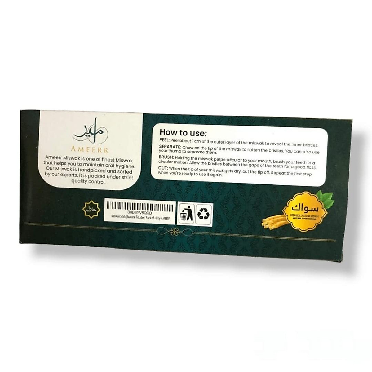Ameerr Miswak Stick for Teeth | Natural Toothbrush | Natural Teeth Whitening Kit | Organically Grown Miswak | Vacuum Sealed with Holder | Pack of 12