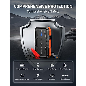 AstroAI S8 Car Battery Jump Starter, 1500A Peak Car Jumper Starter Battery Pack for Up to 6.0L Gas & 3.0L Diesel Engines, 12V Portable Jump Box with 3 Modes Flashlight and Jumper Cable (Orange)