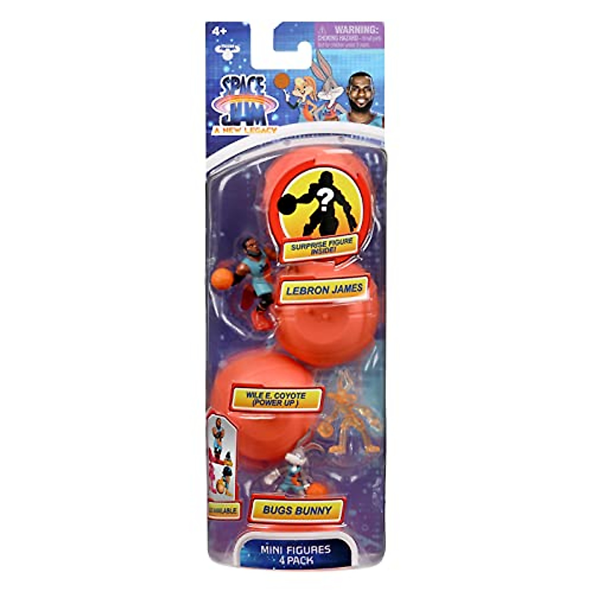 Moose Toys Space Jam: A New Legacy - 4 Pack - 2'' Lebron, Bugs Bunny, Wile E. Coyote, & 1 Mystery Figure - Bench, Multicolor, 14574