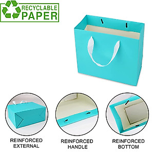 Dasofine Teal Gift Bags 20pcs, 8.7" × 3.9" × 7.1" Paper Bag with Handle Medium Size, Sturdy Kraft Paper Favor Bags, Gift Wrap Bags for Party, Wedding, Baby Shower