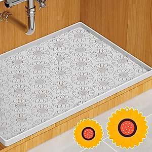 Under Sink Mat Kitchen Waterproof - 34" x 22" for Kitchen and Bathroom Cabinets Under Shelf Liner Organizer Non-Slip Surface Drip Tray Undersink Protector,Light Gray