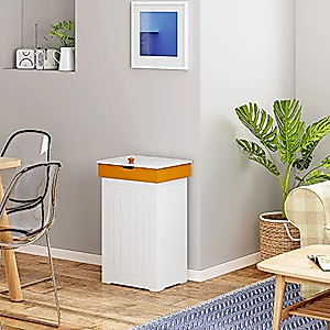 Function Home Trash Can Cabinet, 23 Gallon Kitchen Garbage Can, Wooden Recycling Trash Bin, Freestanding Dog Proof Trash Can, Farmhouse Trash Cabinet with Lid for Home Kitchen Bathroom, White