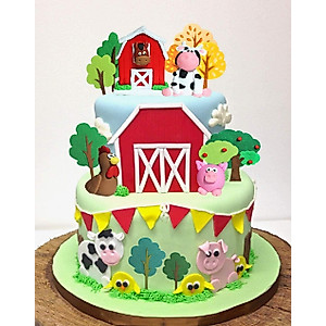 JeVenis Farm Animal Cake Decoration Farm Animal Birthday Cake Topper Cow Cake Decoration for Farm Animal Baby Shower Birthday Party Decorations