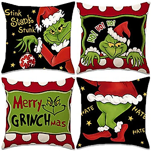 NEWSPIED Christmas Pillow Covers 18x18 Set of 4 for Christmas Decorations Christmas Pillows Winter Holiday Decor Farmhouse Throw Pillow Covers for Porch Home Couch Bed