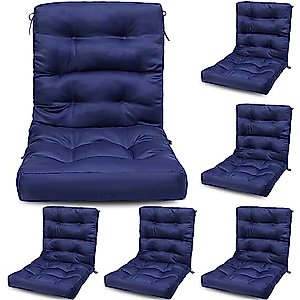 Hoteam 6 Pack Outdoor High Back Chair Cushion Waterproof Rocking Chair Cushion Indoor Outdoor Seat Back Chair Cushions Thickened Patio Chair Pad for Indoor and Outdoor (Navy Blue,Solid Color Style)
