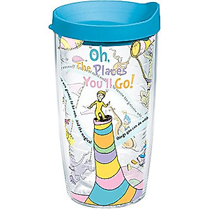 Tervis Dr. Seuss Oh the Places You'll Go Made in USA Double Walled Insulated Tumbler Travel Cup Keeps Drinks Cold & Hot, 16oz, Classic