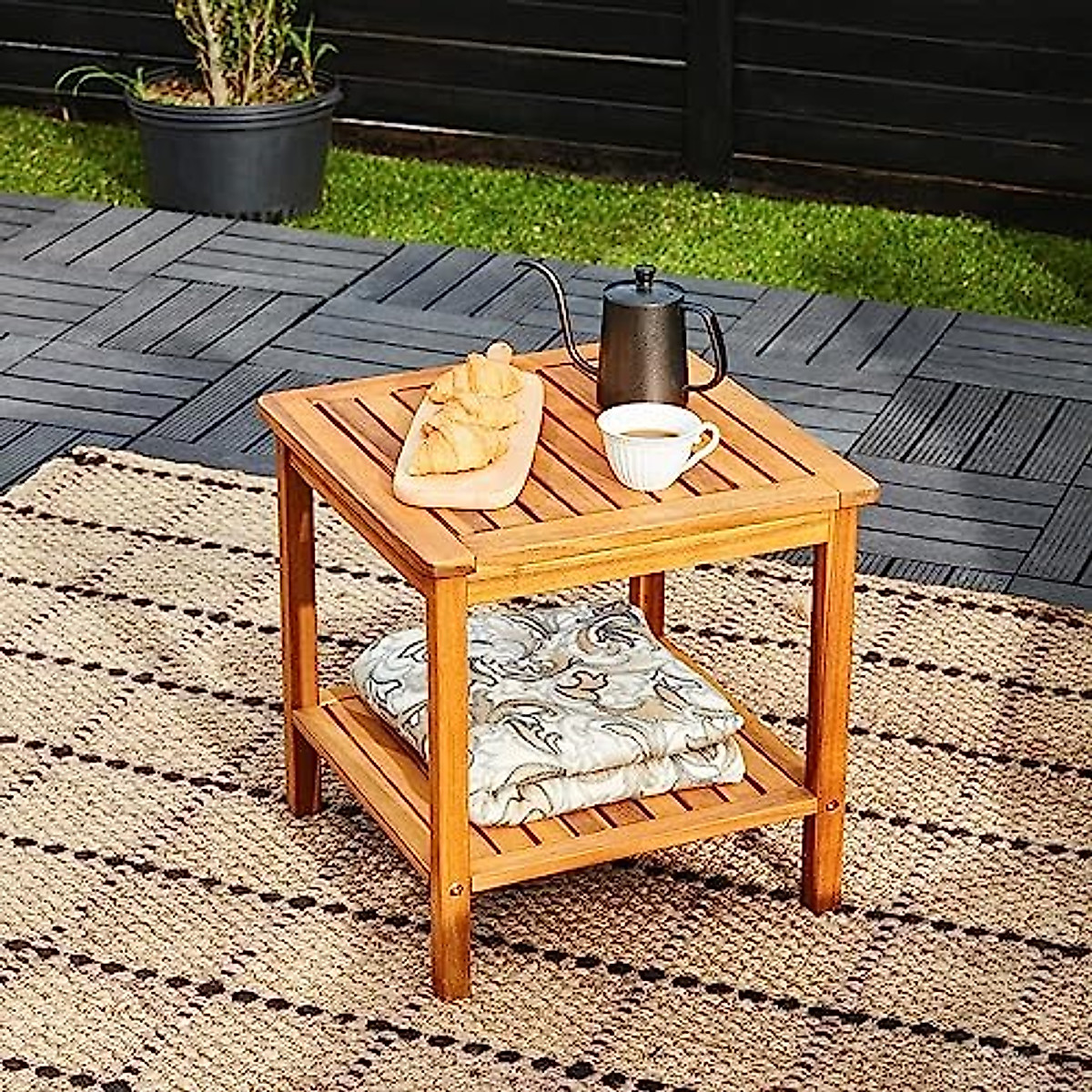 cucunu Outdoor Side Table 18x18 for Patio & Garden with Extra Storage - Small Adirondack Square Table Wooden End Table, Porch Tables