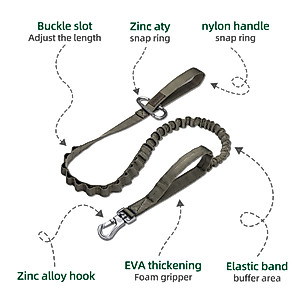 Excellent Elite Spanker Tactical Bungee Dog Leash Military Adjustable Dog Leash Quick Release Elastic Leads Rope with 2 Control Handle(Ranger Green)