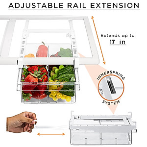 Sorbus Pull Out Fridge Drawer Organizer, for 0.6 Inch Thick Shelf, Adjustable Plastic Bathroom Organizer, 12-17 Inches, Refrigerator Storage Bin, Kitchen & Bathroom Storage (1 Pack)