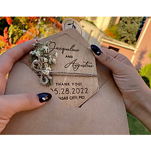 vitawed Hexagon Floral Wedding Favors, Personalized Wedding Favor, Wooden Magnet with Envelopes and Stickers, Pack of 8 to 300