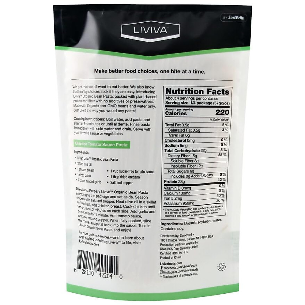 LIVIVA Organic Soybean Spaghetti, Plant-Based Protein Pasta, High in Fiber, Non-GMO, Gluten Free and Keto Certified, 7.05 Ounce (Pack of 6)