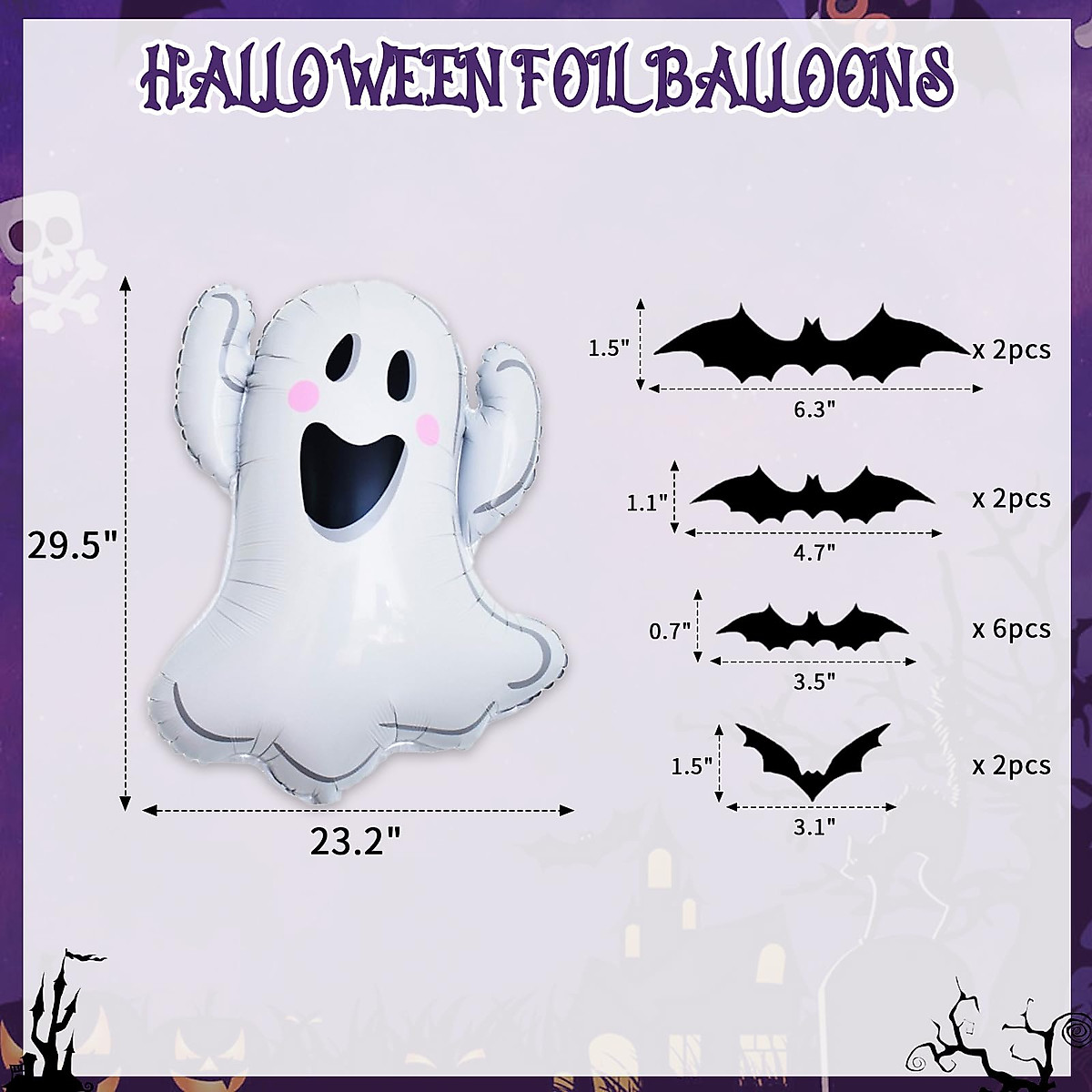 Halloween Balloon Arch Garland Kit, JOGAMS 164Pcs Halloween Metallic Purple Green Balloons with 3D Bat Stickers Ghost Balloons for Spooky Boo Witch Wizard Theme Halloween Party Decorations