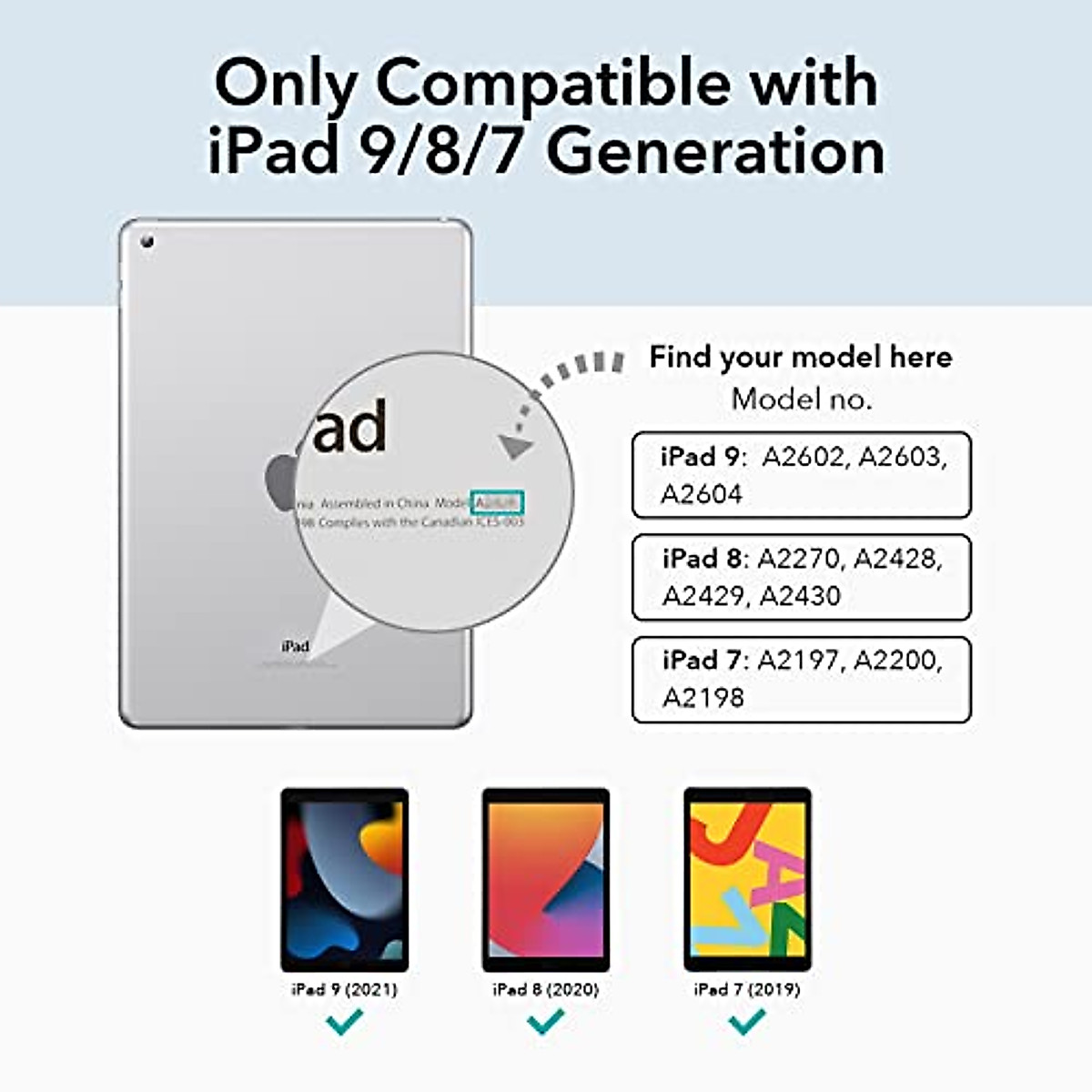 ESR for iPad Cases for 9 Generation, Hybrid Trifold Stand Case Compatible with iPad 9th/8th/7th Generation, Magnetic Detachable Cover with Pencil Holder, Auto Sleep and Wake, Rebound Series, Black