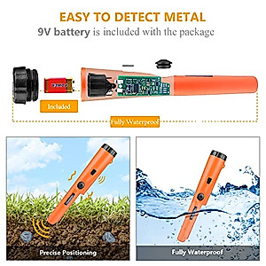 Metal Detector Pinpointer - Full Waterproof Handheld Pin Pointer Wand, High Accuracy Professional Handheld Search Treasure Pinpointing Finder Probe