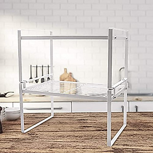 Shantton 2 Pack Kitchen Cabinet Shelf Counter Organizer Rack Pantry Storage Bathroom Bedroom Office Table Desk Space Saving Steel Frame Stackable Rust Resistant Non Slip White