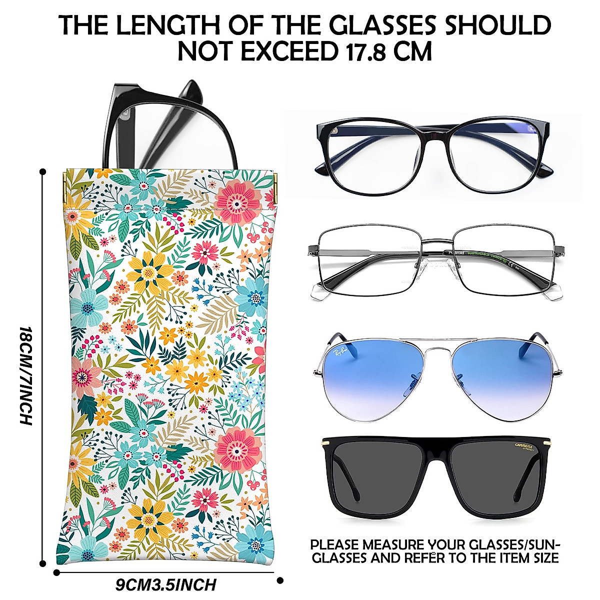 BHAHB 2 PCS Glasses Eyeglass Sunglasses Case Pouch Soft PU Leather Cute Aesthetic with Cleaning Cloth for Unisex Women Girls-Flowers