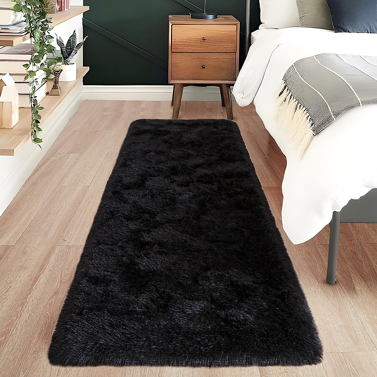 Noahas Fluffy Black Runner Area Rugs, Non-Slip Shaggy Fuzzy Carpet for Bedrooms, Hallways, Living Room, Nursery - Soft Decor Rug for Kids, Girls, Boys