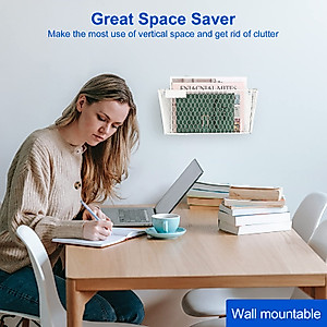 Magnetic File Holder for File Cabinets,1-Tier No Drilling Durable Magnetic Paper Holder, White Mesh Magnetic File Organizer for Refrigerator, Magazine Organizer, Writing Label Included (2 packs)